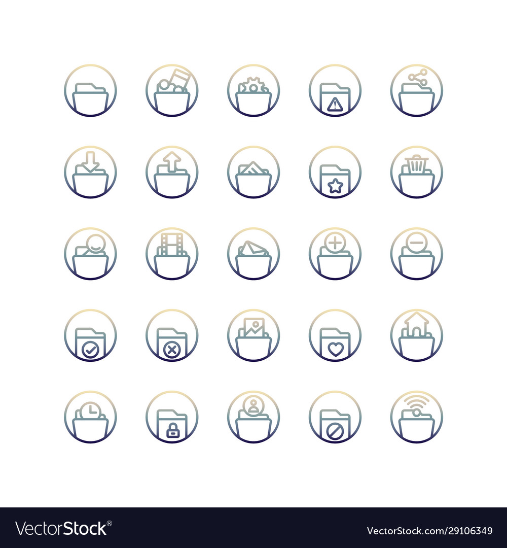 Folder gradient icon set Royalty Free Vector Image