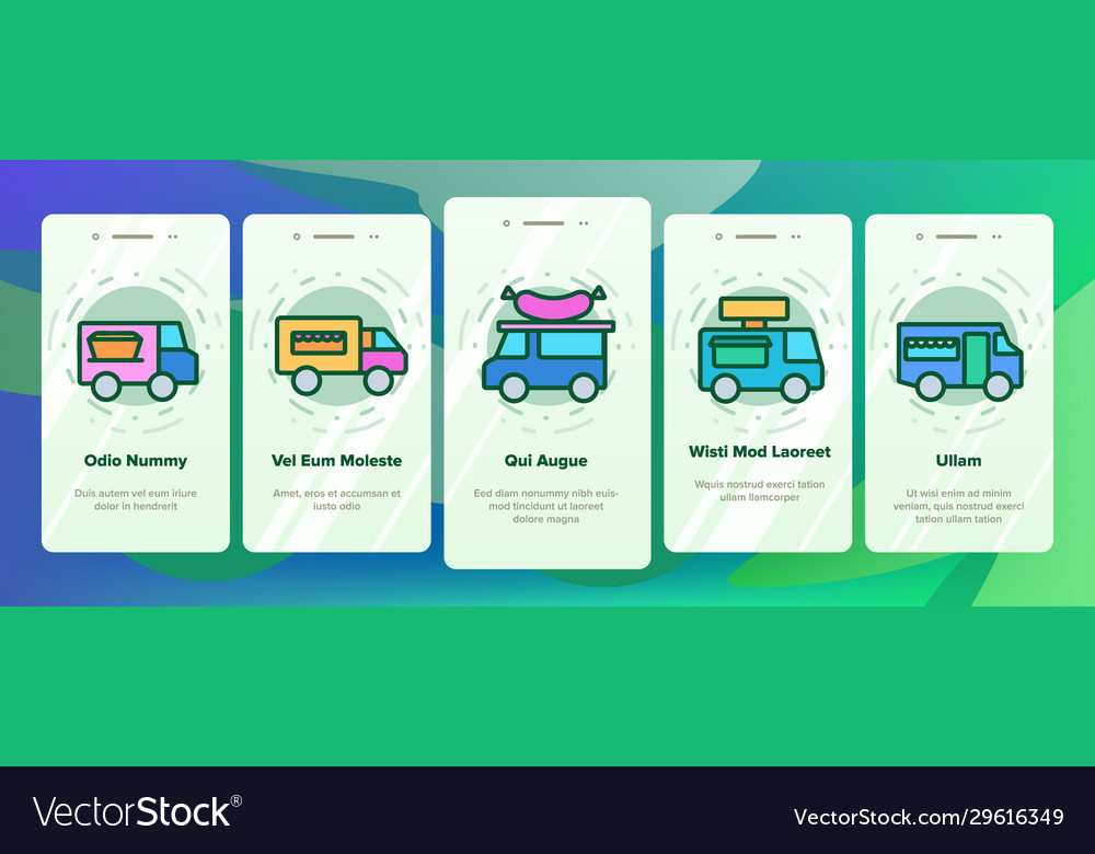 Food truck transport onboarding icons set Vector Image Food truck transport onboarding icons set Vector Image