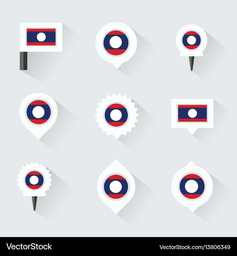 Laos flag and pins for infographic map design Vector Image