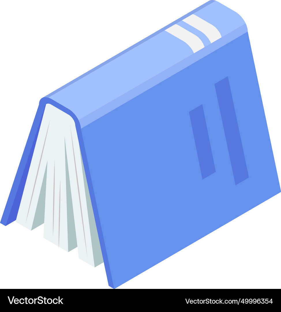 Blue book standing up isolated on white background