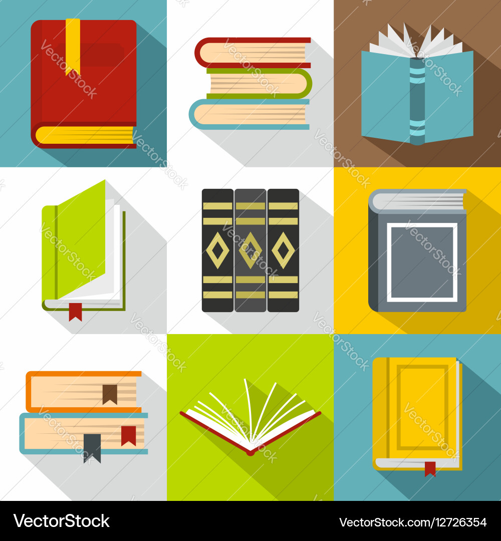Books icons set flat style Royalty Free Vector Image