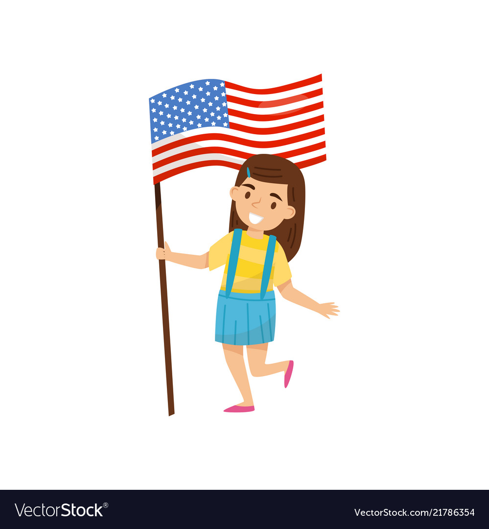 Girl Holding National Flag Of United States Of Vector Image