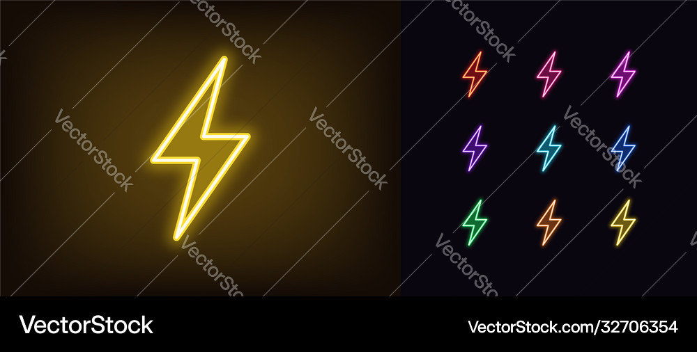 Neon lightning flash icon glowing thunder Vector Image