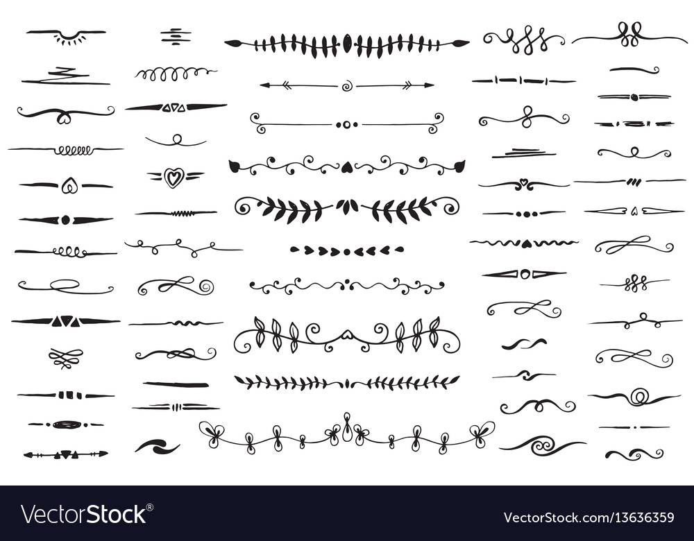 Collection hand drawn borders in sketch Royalty Free Vector