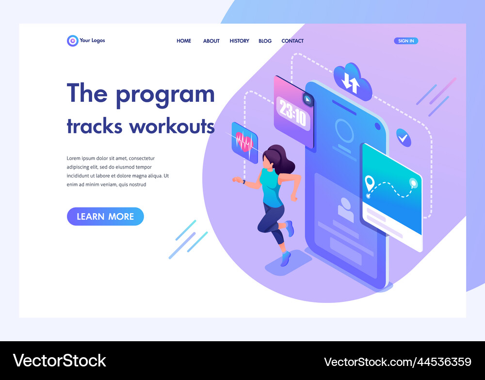 Isometric concept young girl running the program Vector Image