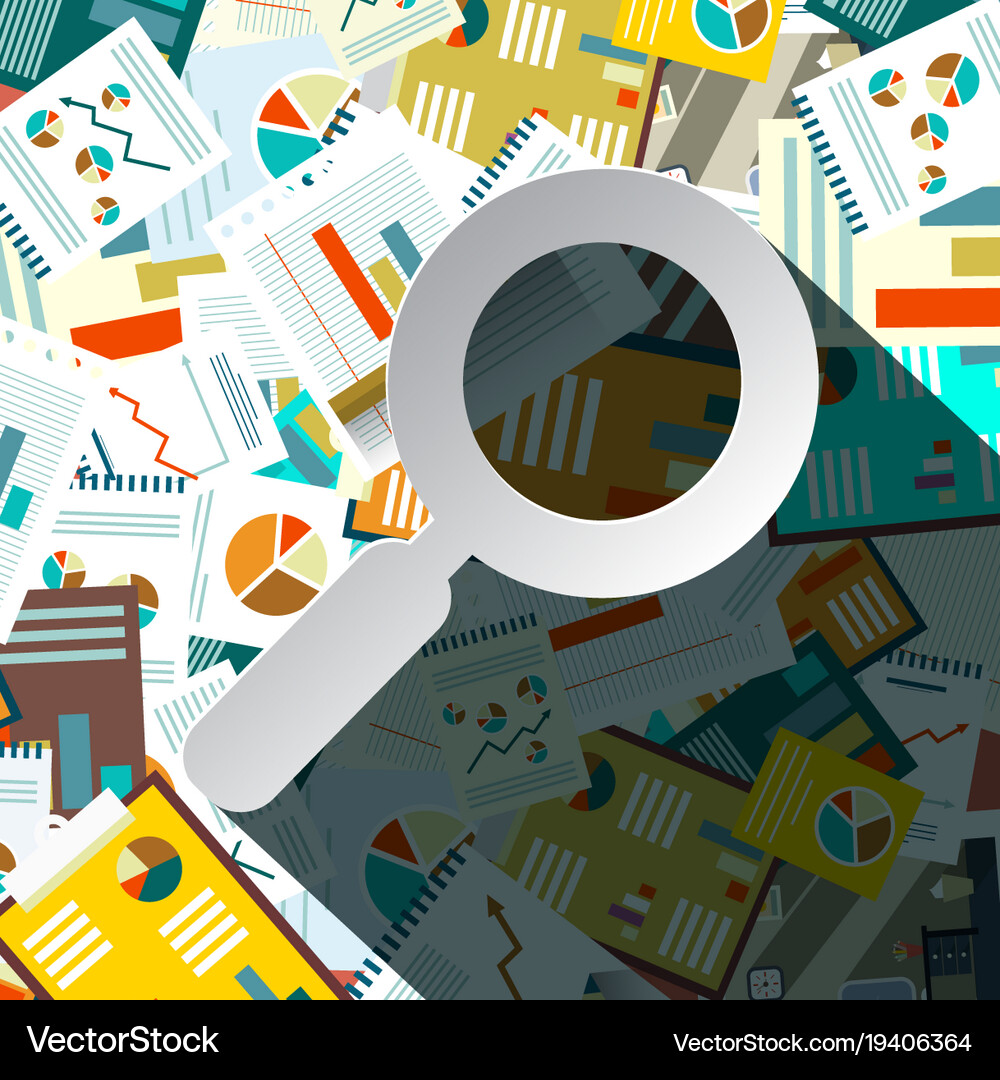 Paperwork pilee with paper magnifying glass Vector Image