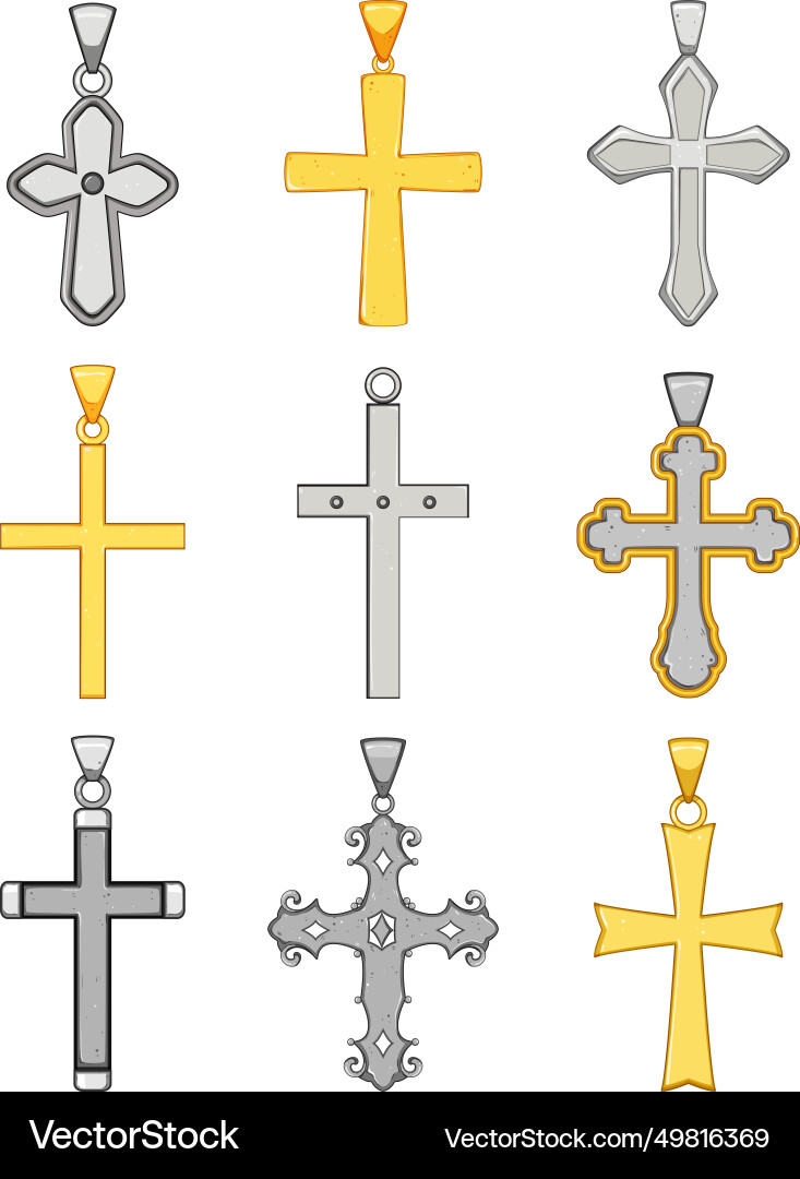 Cross christian set cartoon Royalty Free Vector Image
