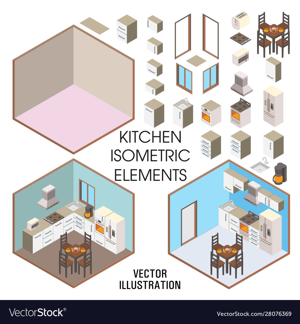 Kitchen interior constructor flat Royalty Free Vector Image