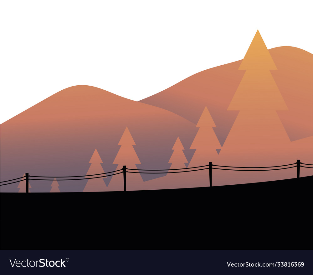 Pine trees in front mountain landscape Royalty Free Vector
