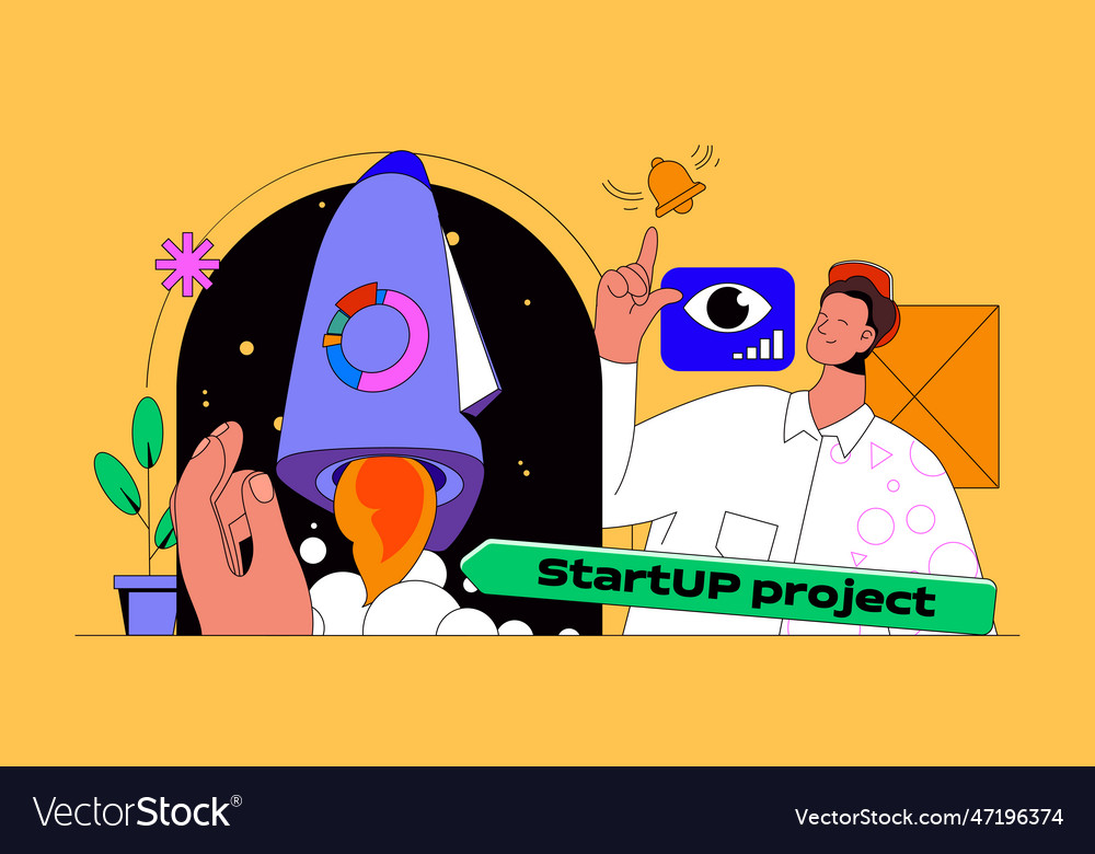 Startup project web concept with character scene Vector Image