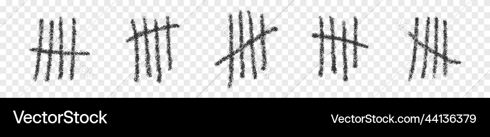 Charcoal tally marks isolated on transparent Vector Image