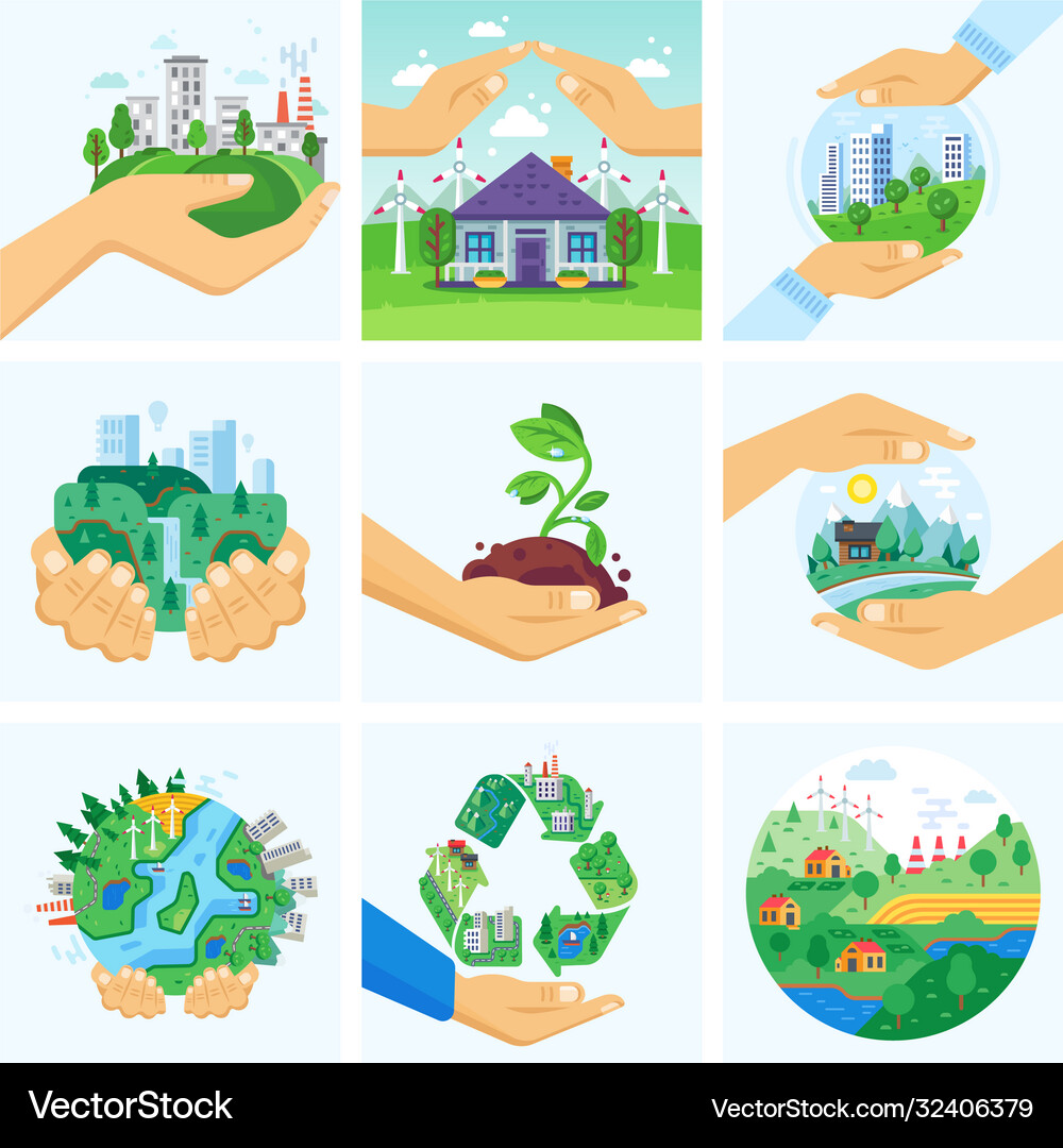 Set protection environment clean city Royalty Free Vector