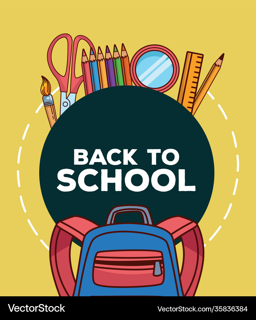 Back to school lettering with supplies Royalty Free Vector