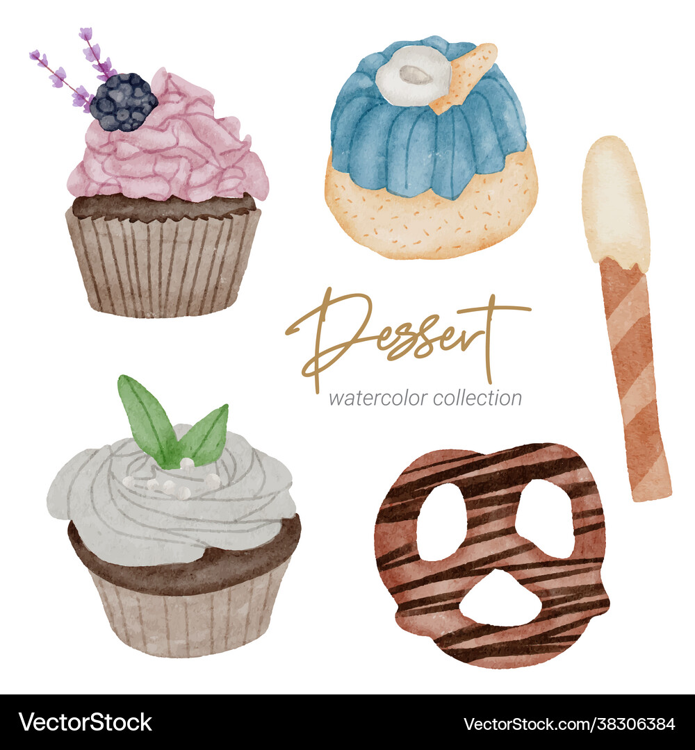 Dessert watercolor hand paint collection Vector Image