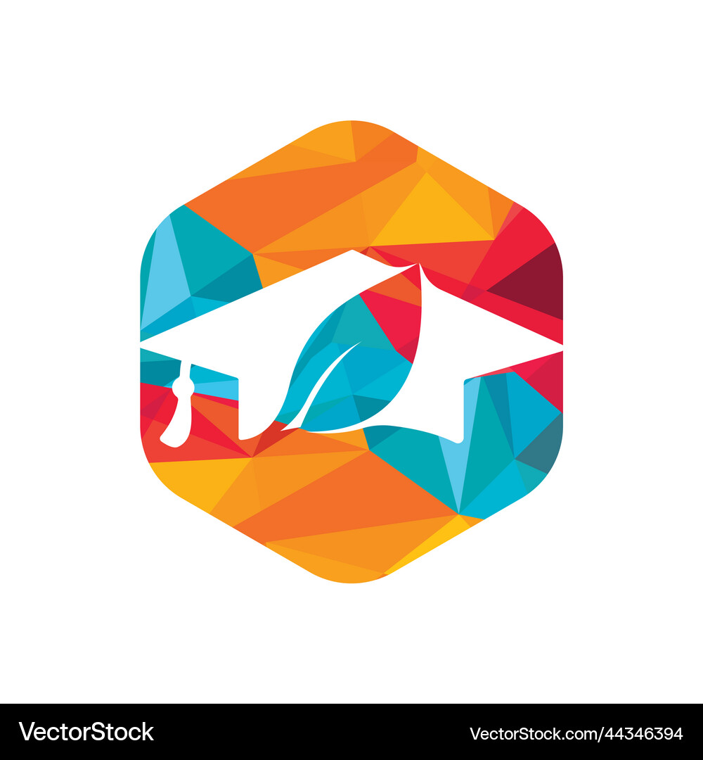 Leaf with graduation hat logo design template Vector Image