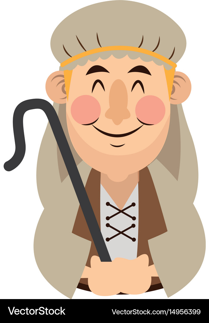 Cartoon shepherd holding stick with tunic and Vector Image