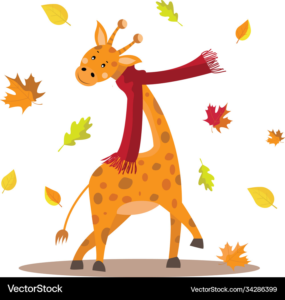 Funny giraffe in autumn leaves image Royalty Free Vector