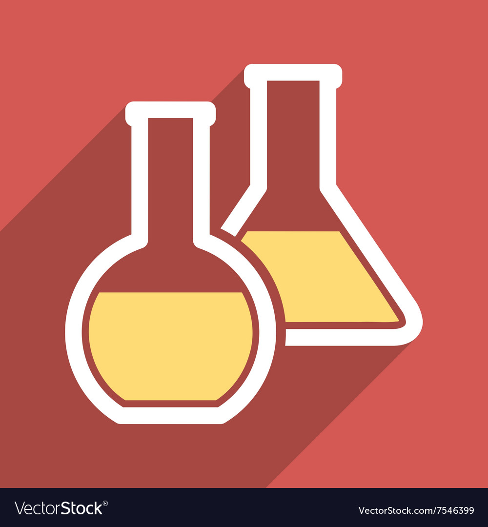 Glass flasks flat long shadow square icon Vector Image Glass flasks flat long shadow square icon Vector Image