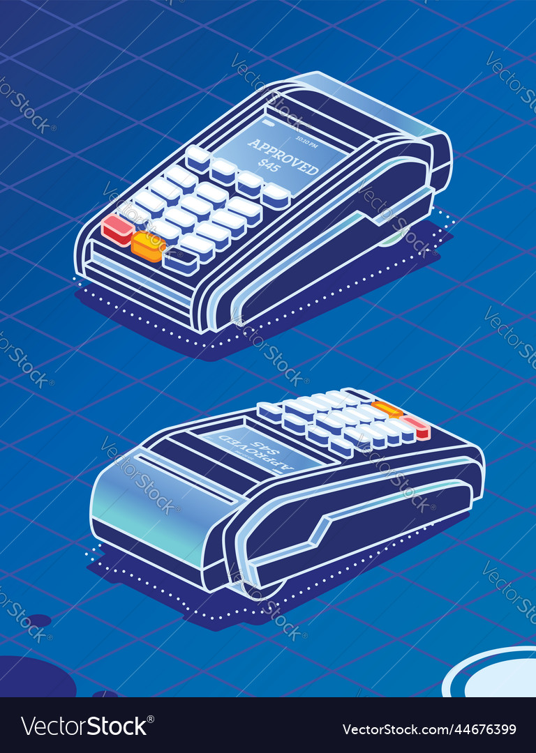 Isometric pos terminal on blue background payment Vector Image Isometric pos terminal on blue background payment Vector Image