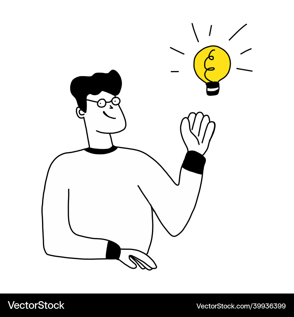 Young happy man holding lightbulb smiling boy Vector Image