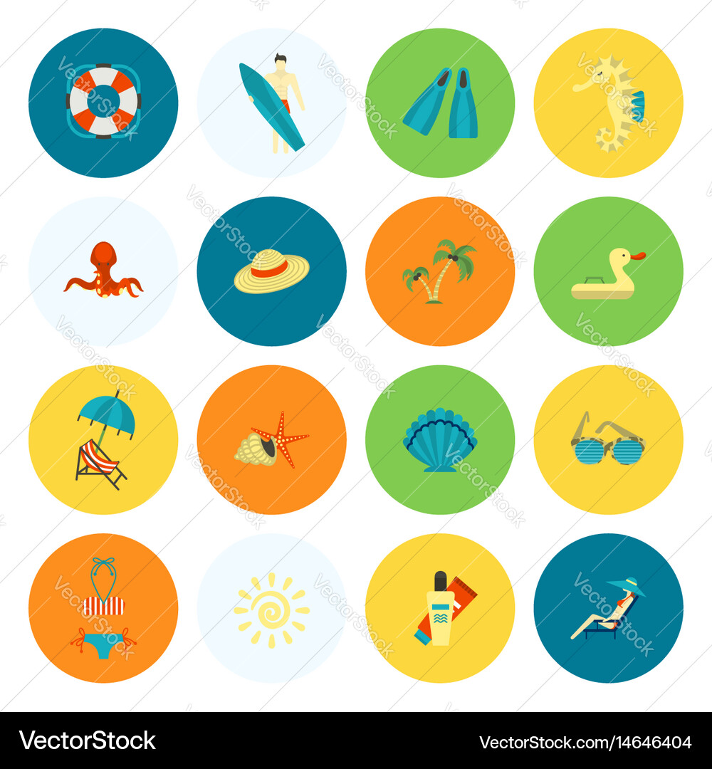 Summer and beach simple flat icons Royalty Free Vector Image