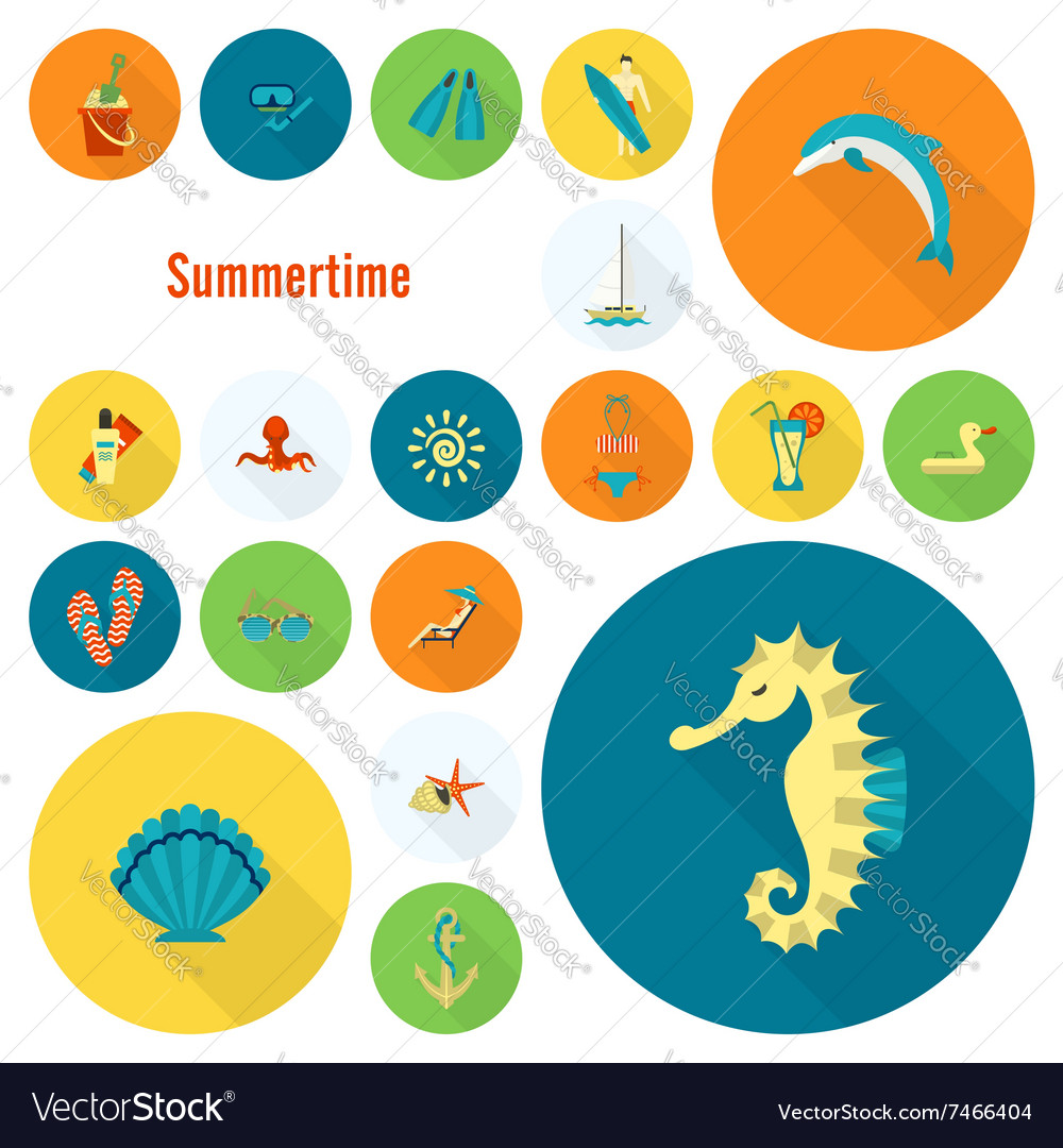 Summer and beach simple flat icons Royalty Free Vector Image