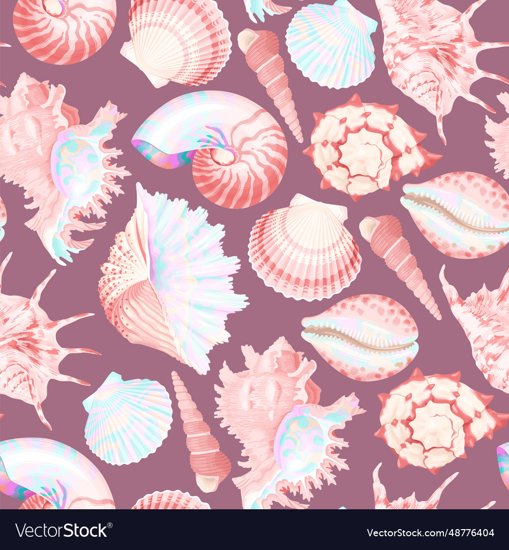 White And Pearly Shells Seamless Pattern Vector Image