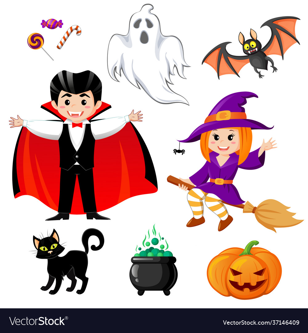 Set halloween elements count dracula witch Vector Image