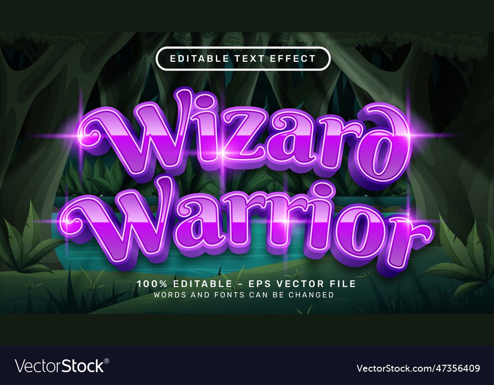 Wizard warrior 3d text effect and editable text Vector Image