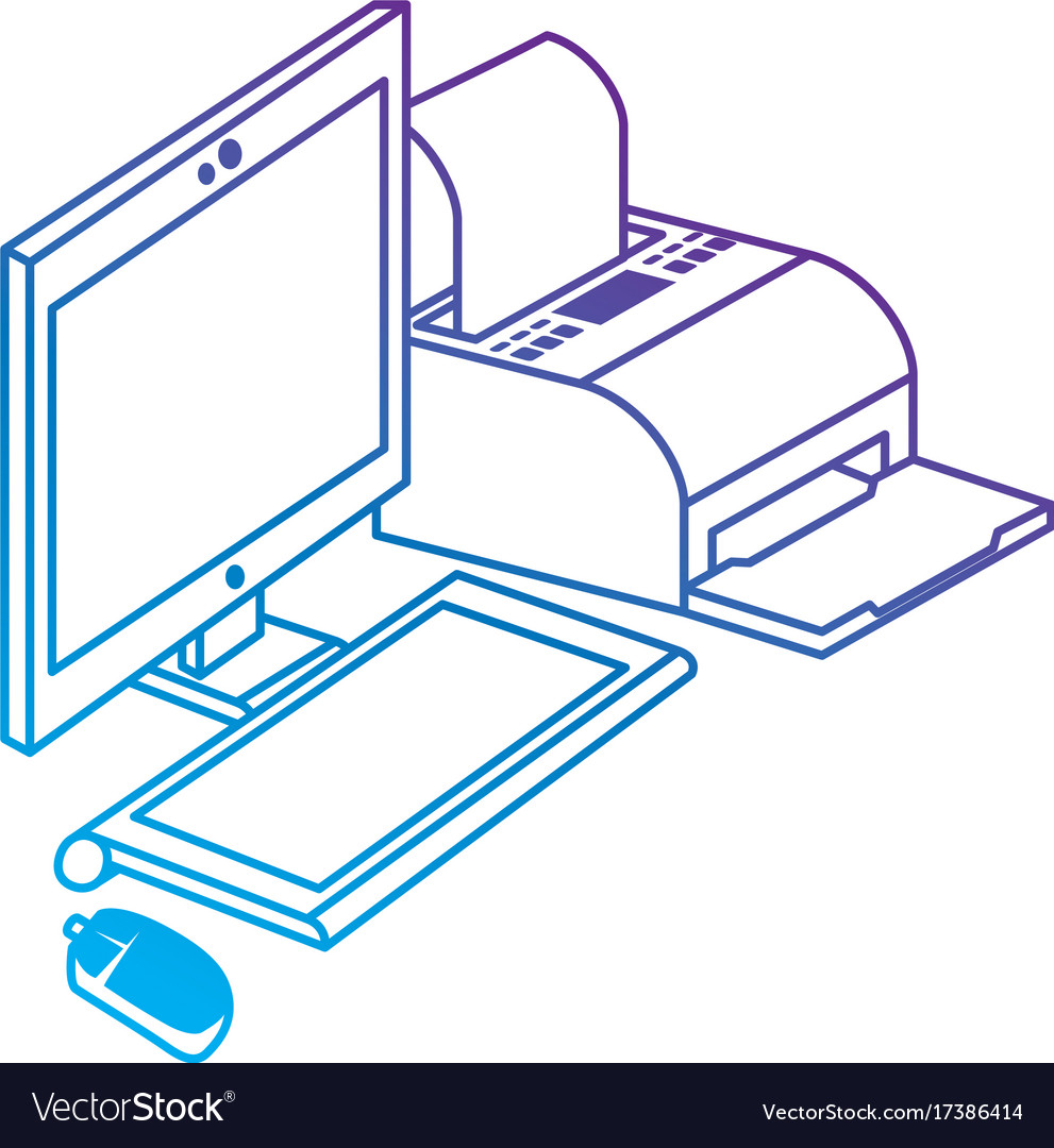 Computer desktop with printer Royalty Free Vector Image