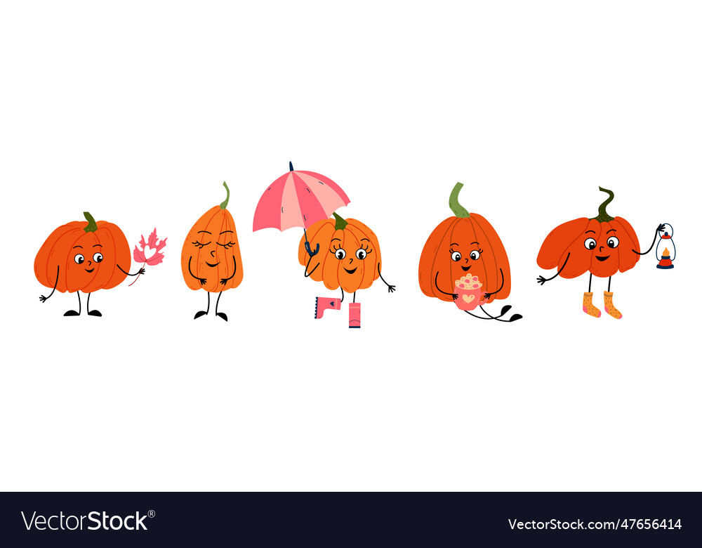 Orange pumpkin character set different shapes Vector Image