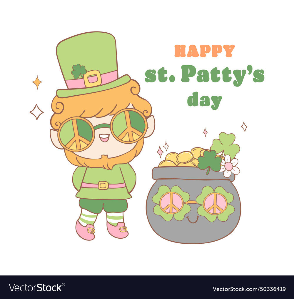 Groovy st patricks day cute retro leprechaun Vector Image