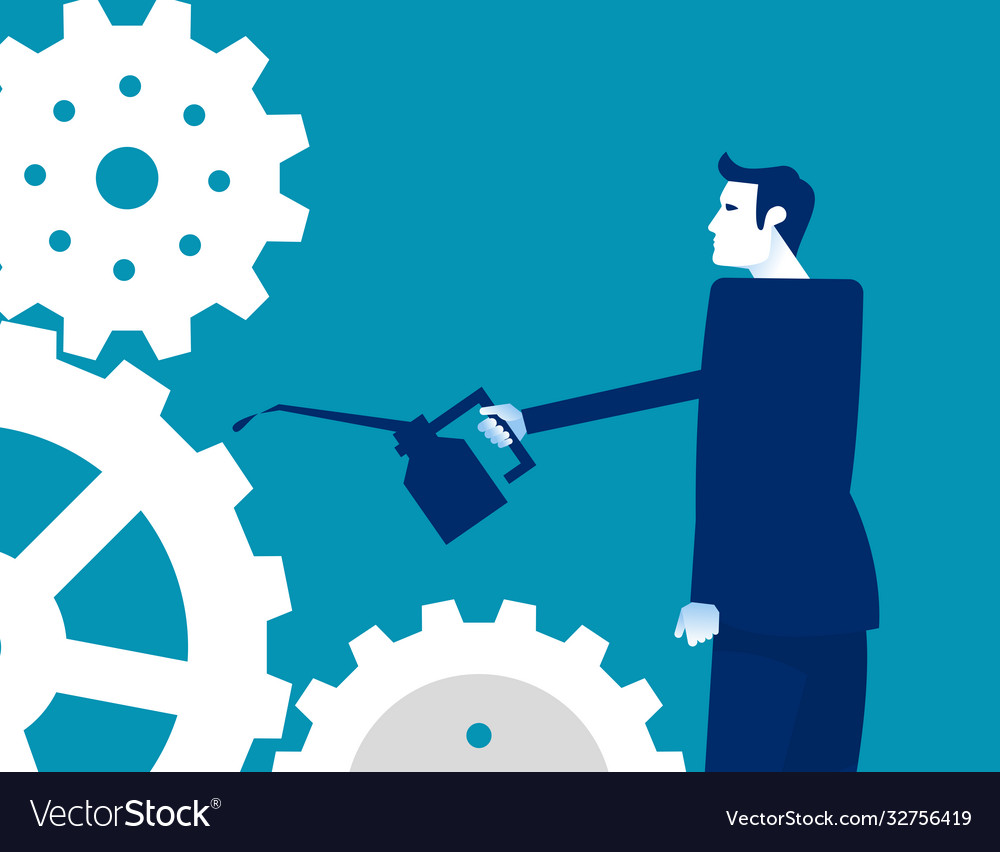 Lubricating gears oiling concept flat Royalty Free Vector