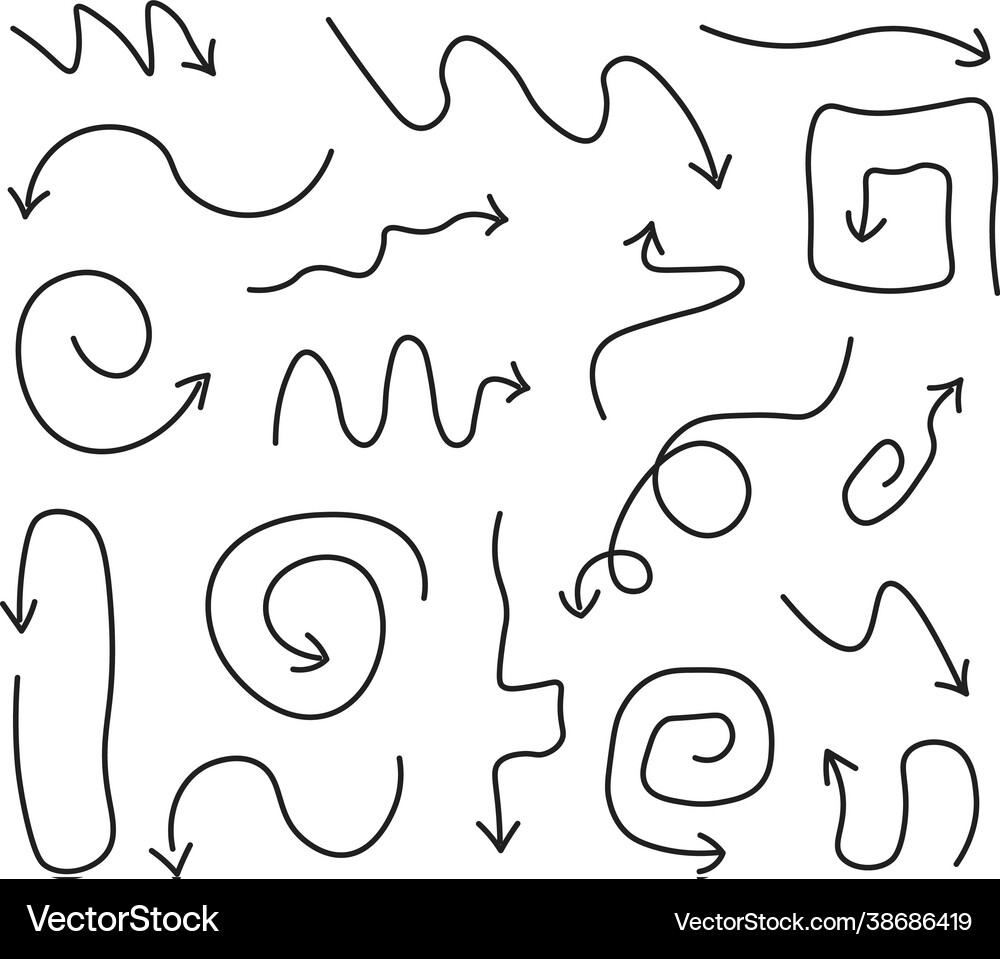 Set dotted arrow drawn hand Royalty Free Vector Image