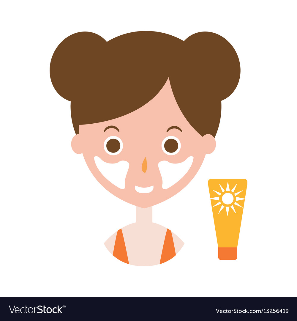 Woman Applying Sunscreen On Cheeks To Protect The Vector Image