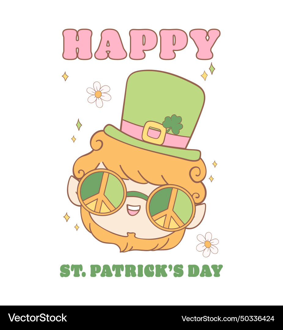 Groovy st patricks day happy leprechaun face Vector Image