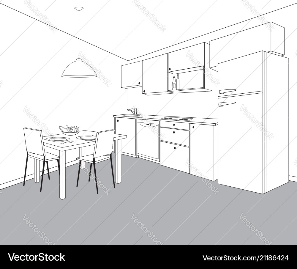 Interior of kitchen room kitchen outline Vector Image