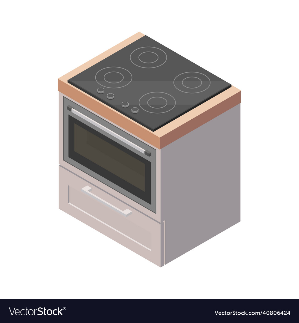 Kitchen range isometric composition Royalty Free Vector