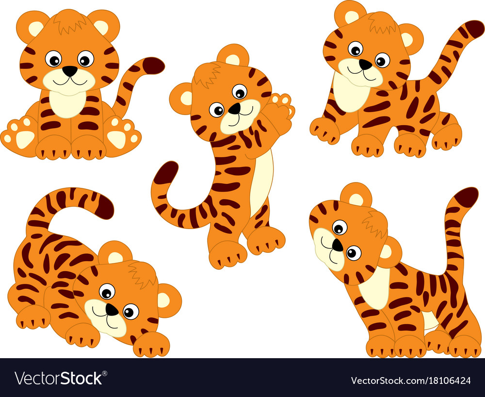 Set cute cartoon tigers Royalty Free Vector Image