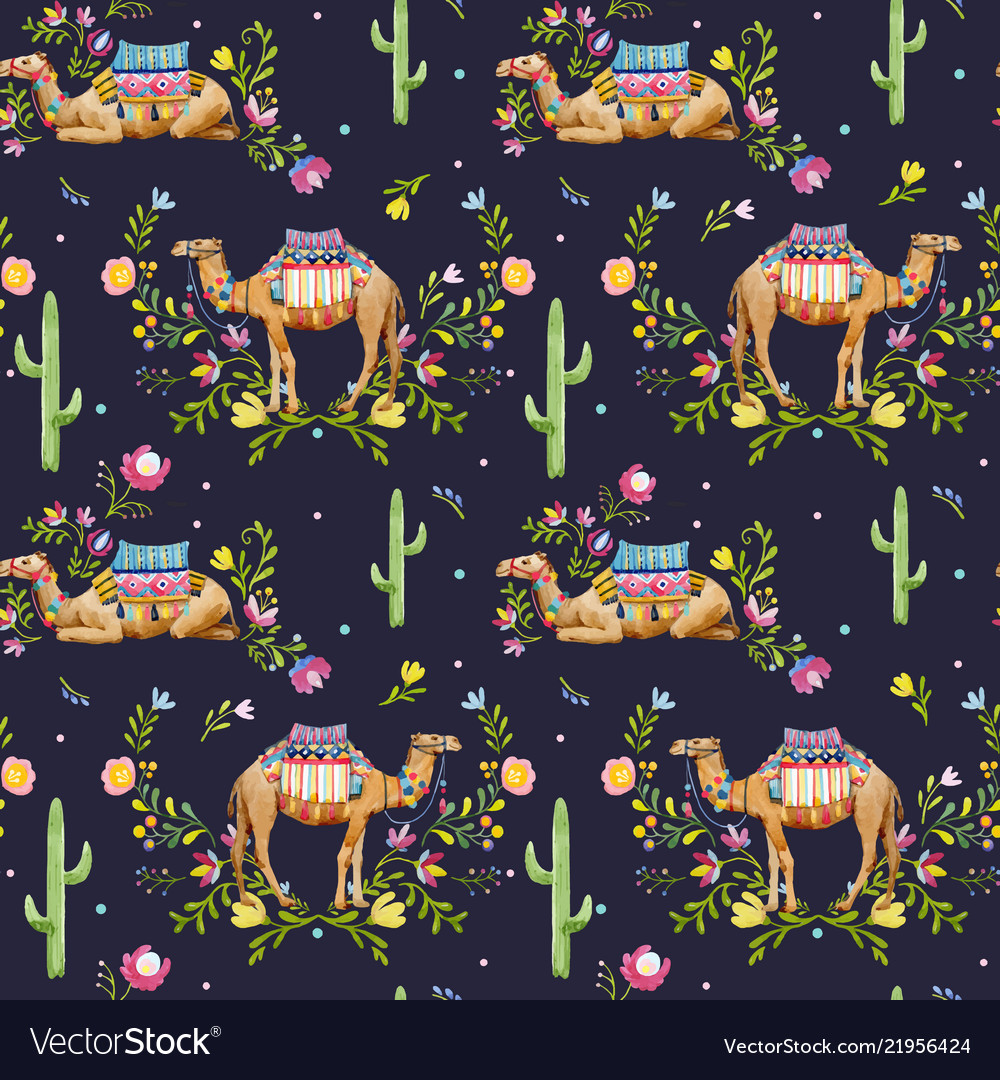 Watercolor camel pattern Royalty Free Vector Image
