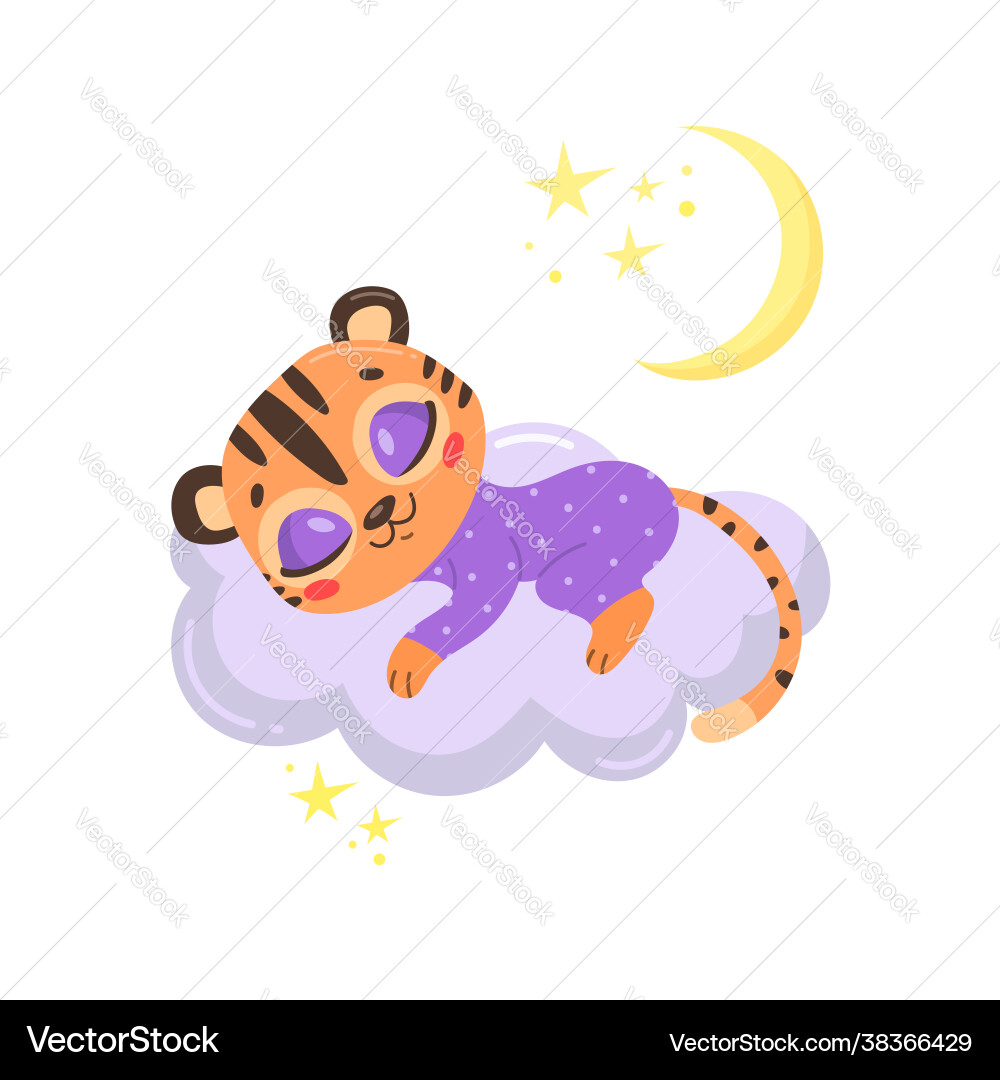 A cute cartoon tiger sleeping Royalty Free Vector Image