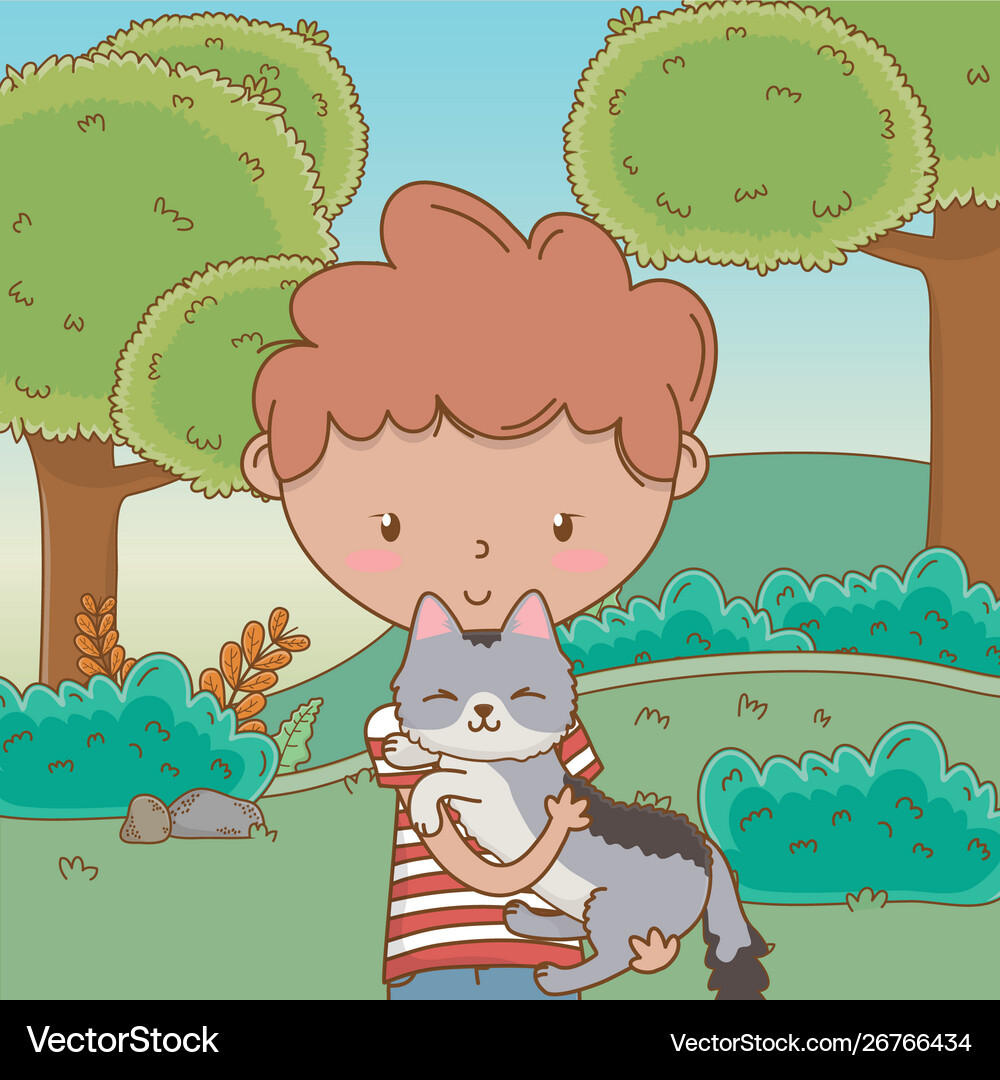 Boy with cat cartoon design Royalty Free Vector Image