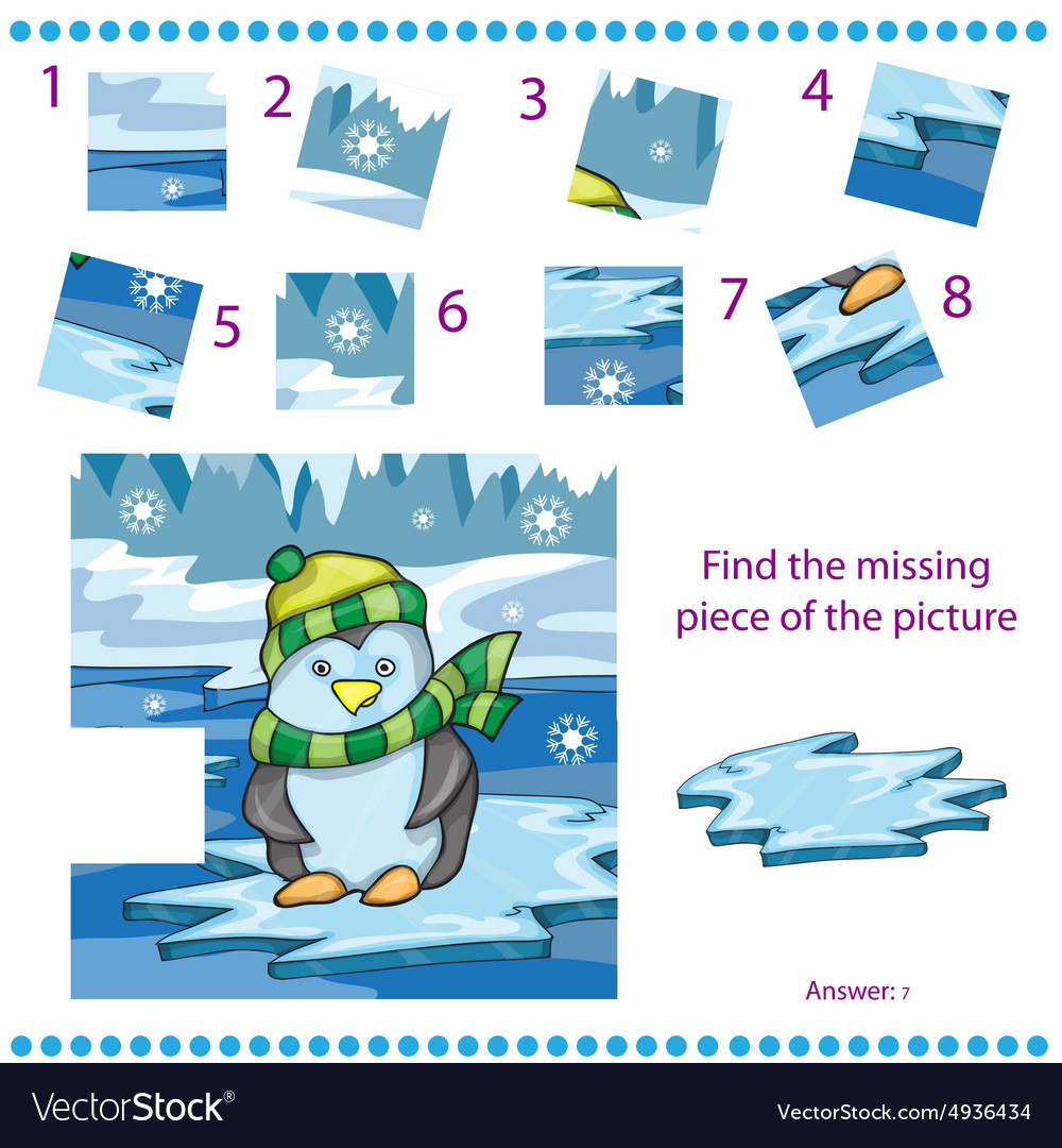 Find missing piece game for children with penguin Vector Image