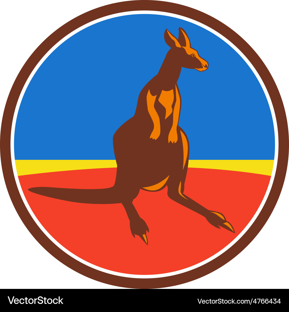 Kangaroo circle retro Royalty Free Vector Image