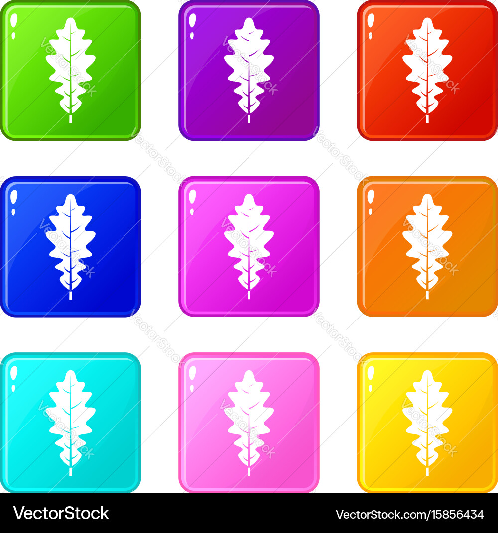 Oak leaf icons 9 set Royalty Free Vector Image