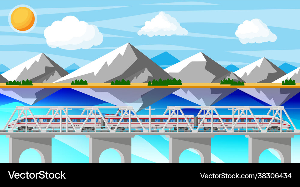 Train and landscape with mountain Royalty Free Vector Image