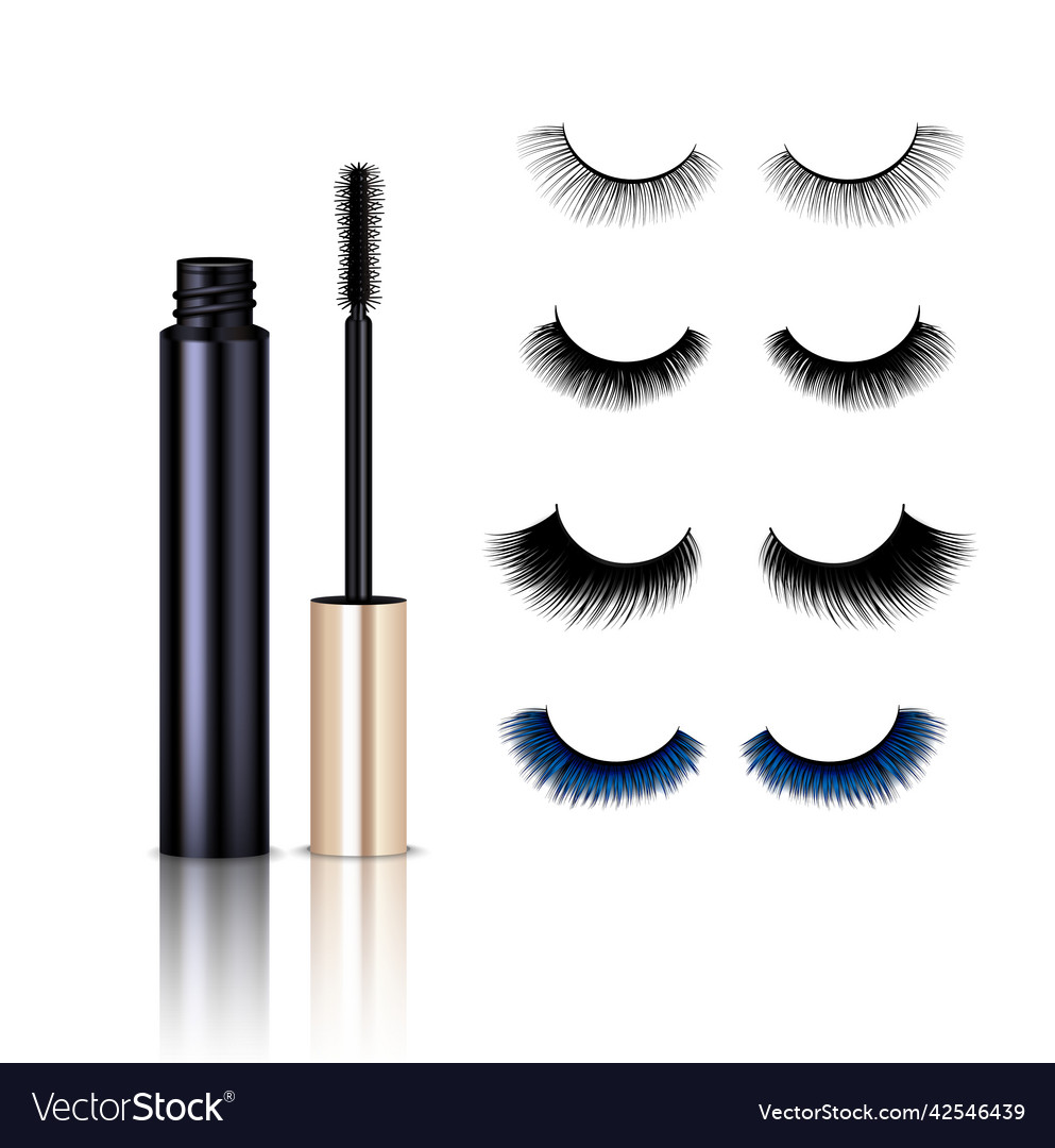 Realistic false lashes mascara set Royalty Free Vector Image
