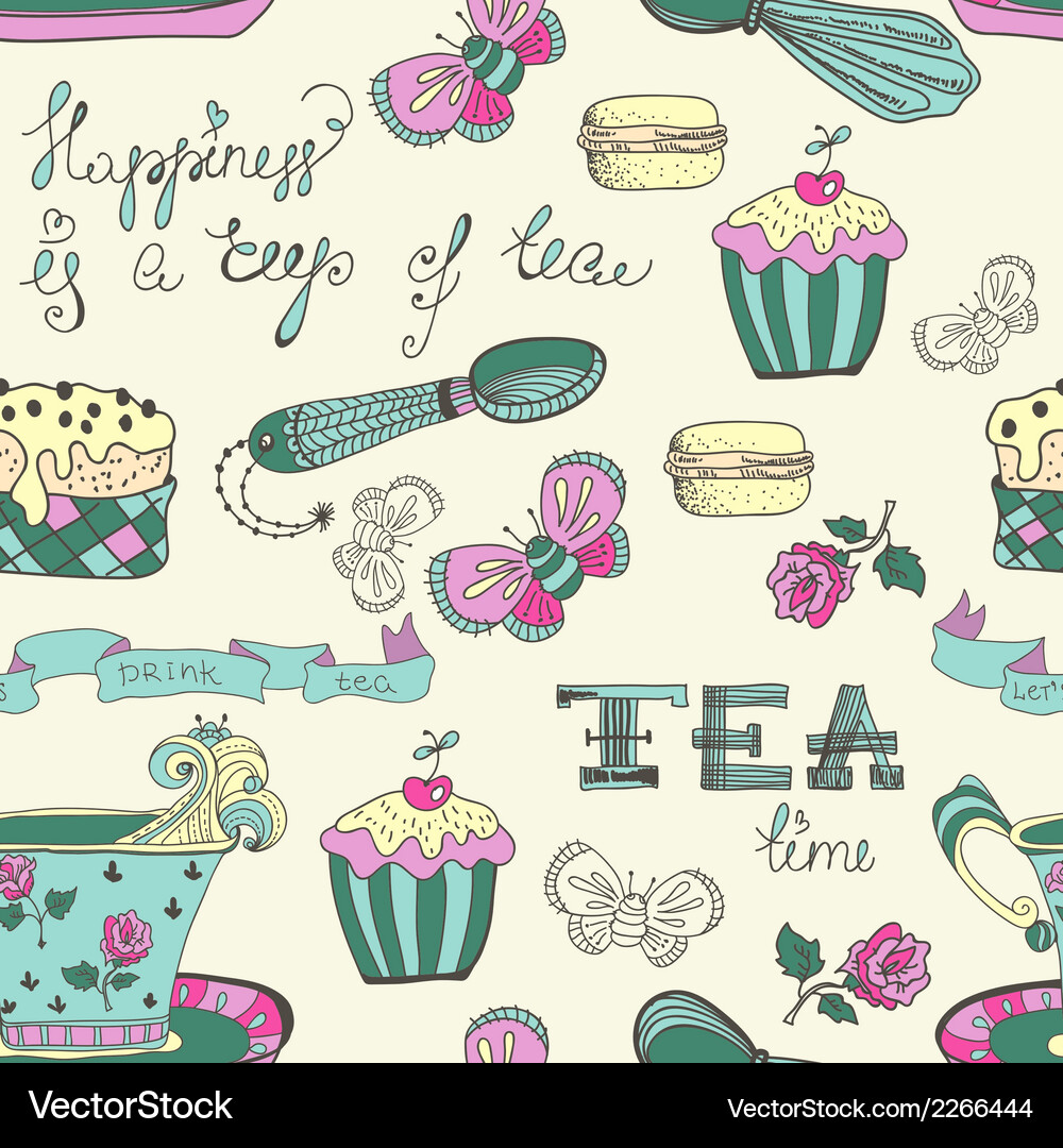 Color tea time pattern Royalty Free Vector Image