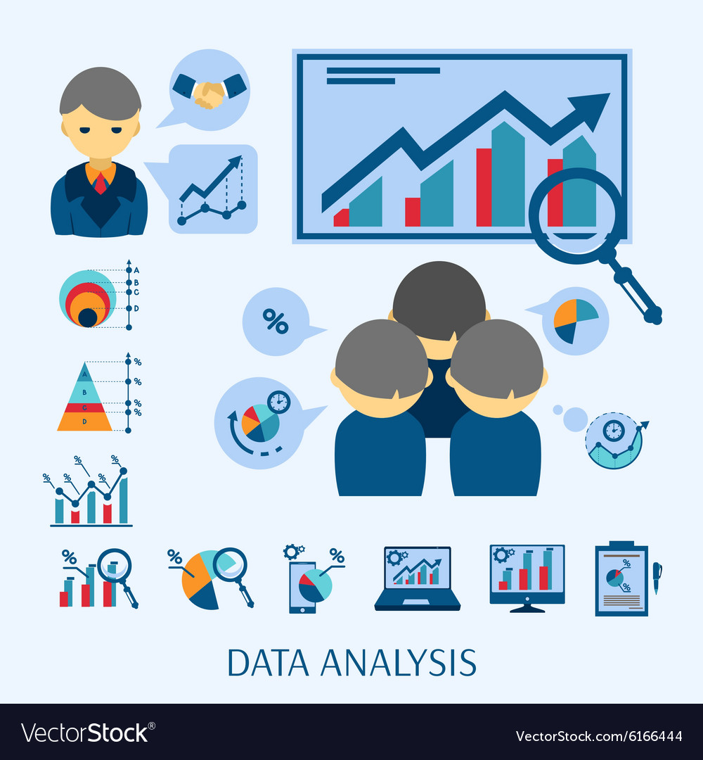 Data analysis concept flat icons composition Vector Image