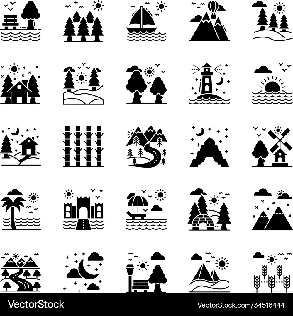 Landscapes icons pack Royalty Free Vector Image